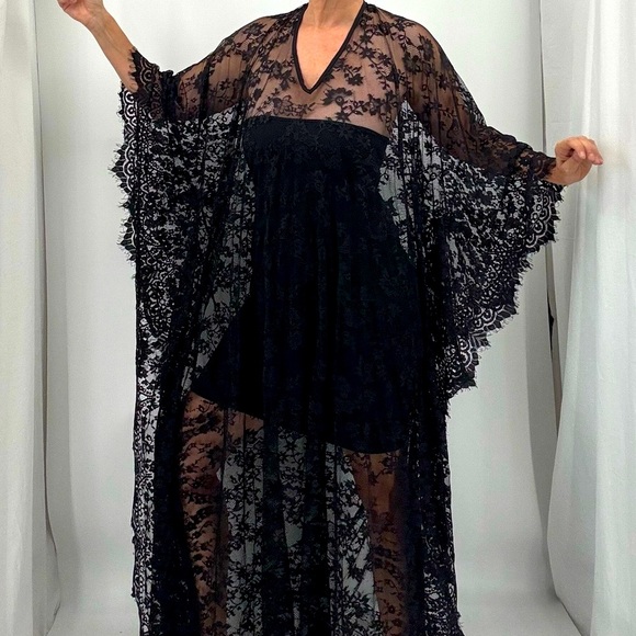 Vintage | Swim | Vintage 7s Boho Goth Witchcore Lace Crochet Muumuu ...